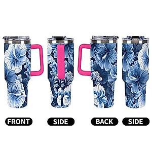 Blue Hawaiian Hibiscus Floral Insulated Tumbler with Lid And Straw Stainless Steel Travel Coffee Mug 40oz Light Rose Red-style
