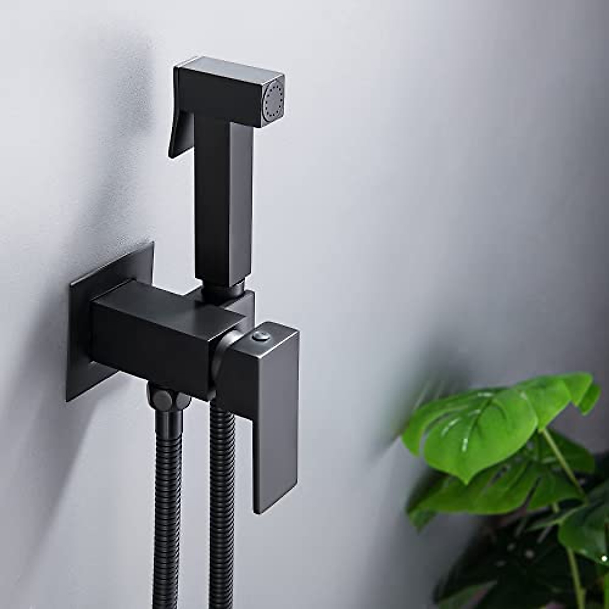 SHAMANDA Warm Water Bidet Sprayer for Toilet with Hot and Cold Brass Rough-in Valve, Stainless Steel Handheld Bidet Attachment Set for Feminine, Pets and Baby Diaper Wash, Matte Black, BDS08-7