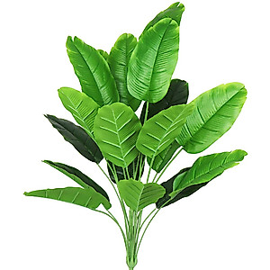 Artificial Plants 32" Tall Fake Banana Tree Leaves with Stems Faux Bird of Paradise Palm Tree Imitation Frond Leaf Tropical Plants Greenery Floral Jungle Beach Party Home Garden Decoration