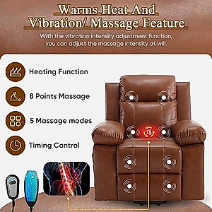 Power Recliner Chair, Leather Lift Chairs Recliners for Elderly Adults Big Modern Lift Chair with Heat Massage Comfy Electric Reclining Sofa Chair Lazyboy for Living Room Bedroom (Brown, Regular)