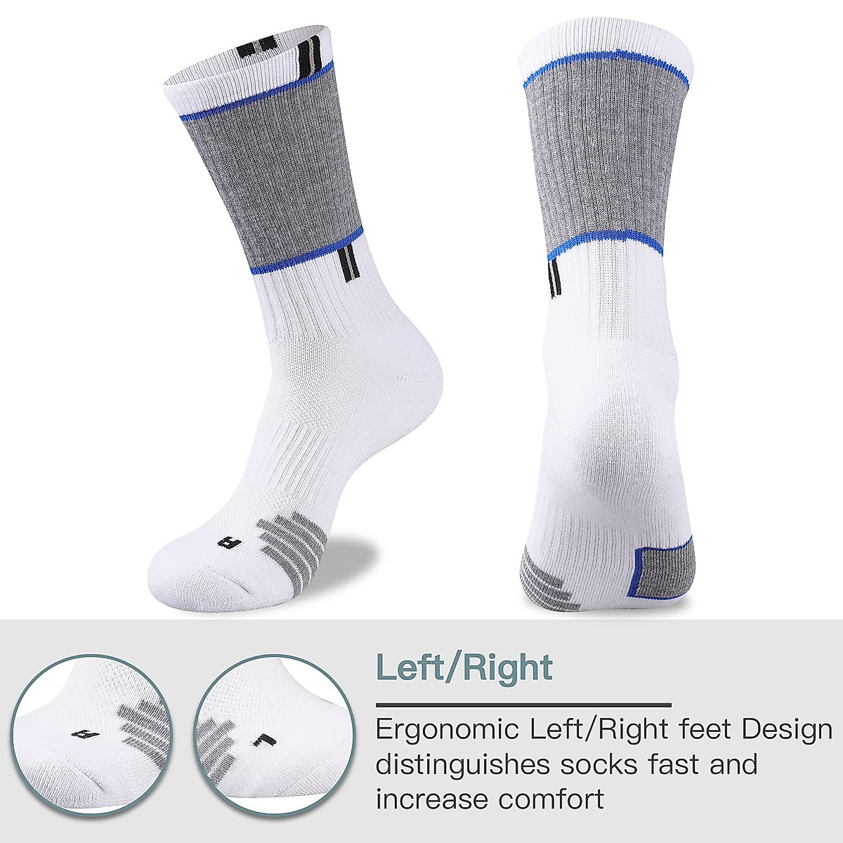 COOPLUS Mens 5 Pairs Hiking Crew Socks Athletic Cushioned breathable Trekking Socks Multi Performance