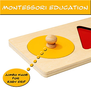 Magnetic Wooden Montessori Knob Puzzle - 3 Jumbo Shapes - Learn Colors & Shape – Baby & Toddler Development Toy