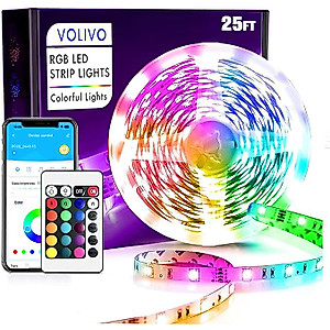 VOLIVO Smart RGB Led Strip Lights 25ft, App Controlled Bluetooth Led Light Strips Sync with Music, Color Changing Led Lights for Bedroom, Home Decoration