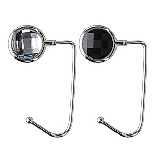 kwmobile Purse Hooks for Table - Set of 2 Handbag Hook Holder Hanger for Tables Desk Restaurants - Diamond Handbag Hook Black/White/Silver