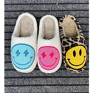 Women's Men's Happy Screw Lightning Happy Face Slippers Love heart-shaped slippers cat slippers Retro Leopard Print Happy Face Memory Foam Soft Plush Slippers Warm Anti-Slip Home Shoes Pink 43-44