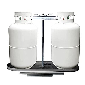 RVPNR RV Dual Propane Tank Mounting Rack 40lb,30lb and 20ld Tanks for Camper and Travel Trailers with Different Connecting Pipes, Black, White, Grey or Red Options (Grey)