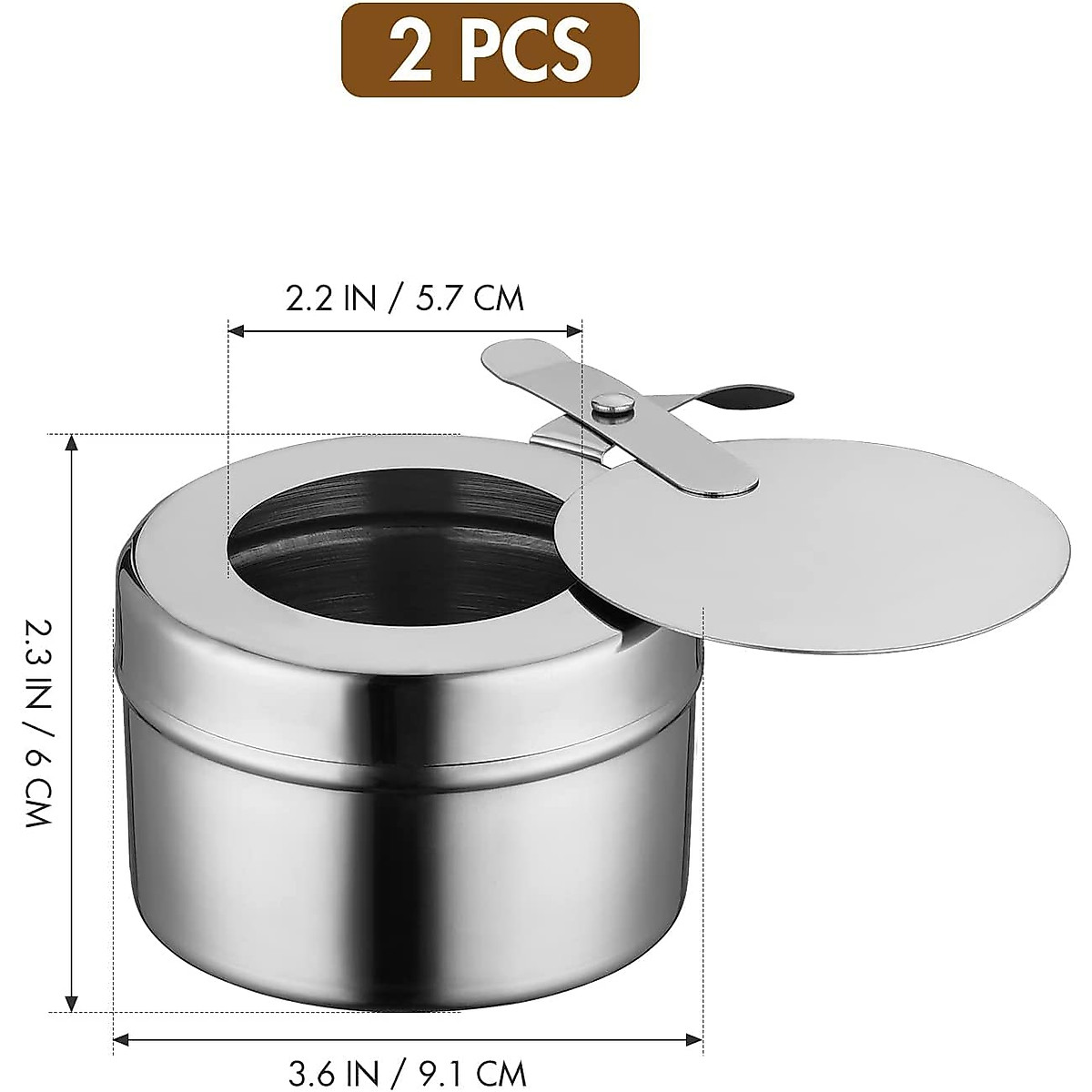 2Pcs Stainless Steel Chafer Wick Fuel Canned Heat Holder Fuel Holder with Safety Cover, Perfect for Buffets and Catering Events, Silver
