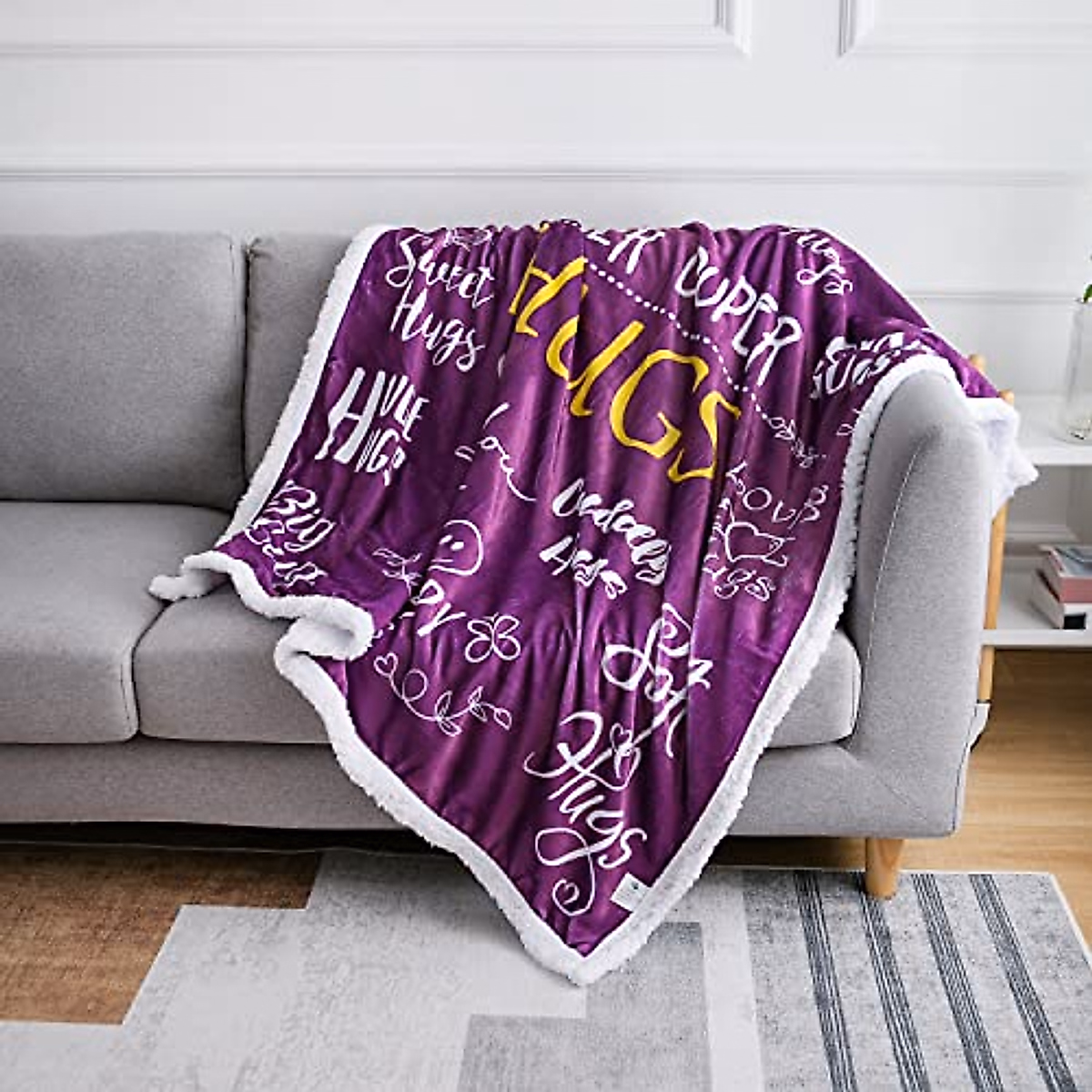 Piwaka Hug Blanket Gifts for Loved One - Cosy Sherpa Fleece Blanket in Purple | Machine Washable Plush Blankets - Heartwarming Gifts - Sentimental Gifts - Get Well Soon Gifts for Women