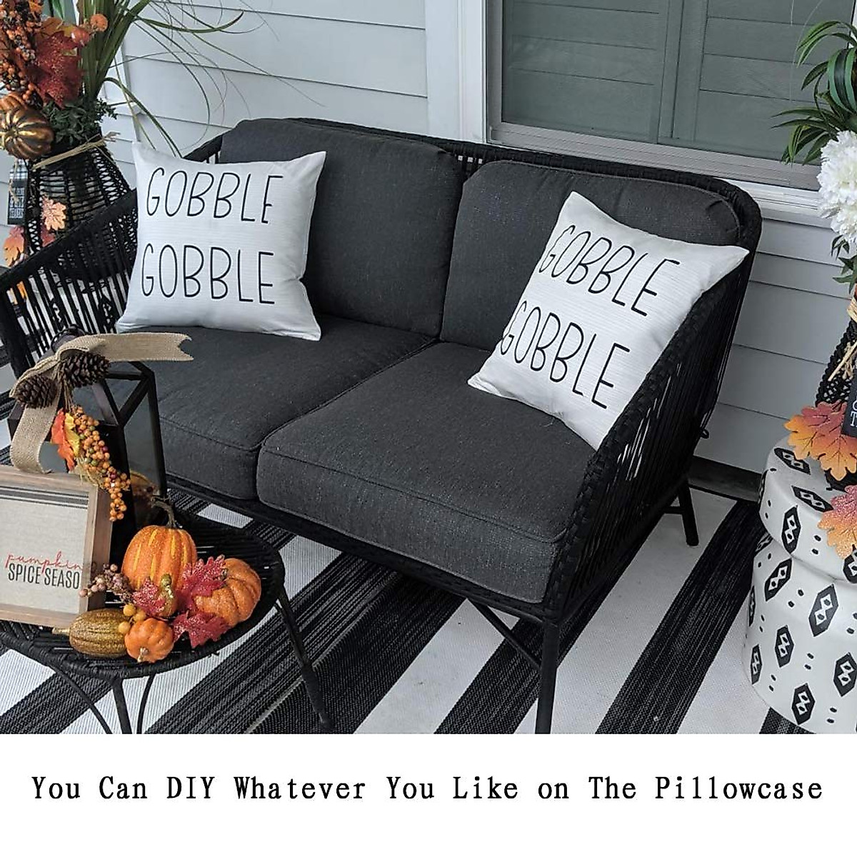 8-Pack 100% Cotton Comfortable Solid DIY Decorative Throw Pillow Case for Christmas Halloween Couch Sofa (4-Pack Black and 4-Pack White)