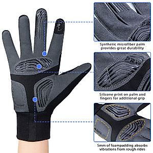Souke Sports Winter Cycling Gloves Men Women, Touch Screen Padded Bike Glove Water Resistant Windproof Warm Anti-Slip for Running, Biking, Workout(Grey, Large)