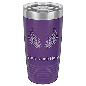 LaserGram 20oz Vacuum Insulated Tumbler Mug, Angel Wings, Personalized Engraving Included (Dark Purple)
