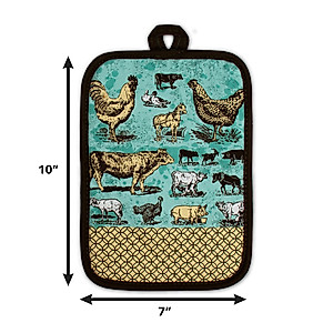 Oven Mitt and Potholder Kitchen Set | 3 Piece Vintage Farm Animals Kitchen Accessory | Perfect for Home and Professional Use | Hands Protection Waterproof Oven Glove, Potholder and Tea Towel
