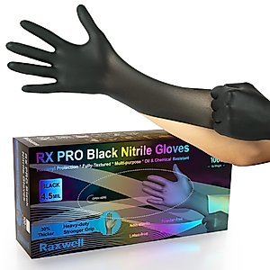Latex Free Disposable Black Gloves Medium | 4.5 Mil Black Nitrile Gloves | 100 Count Non Latex Gloves , Powder Free | Food Grade & Safe | Medical, Lab, Kitchen, Mechanic, Cleaning, & Tattoo Gloves
