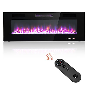 MAISON ARTS 50" Electric Fireplace Indoor Wall Mounted & Recessed Fireplace Heater with Remote Control & Touch Screen,8hrs Timer, Adjustable Flame & Bed Colors and Speed for Bedroom Living Room,1500W