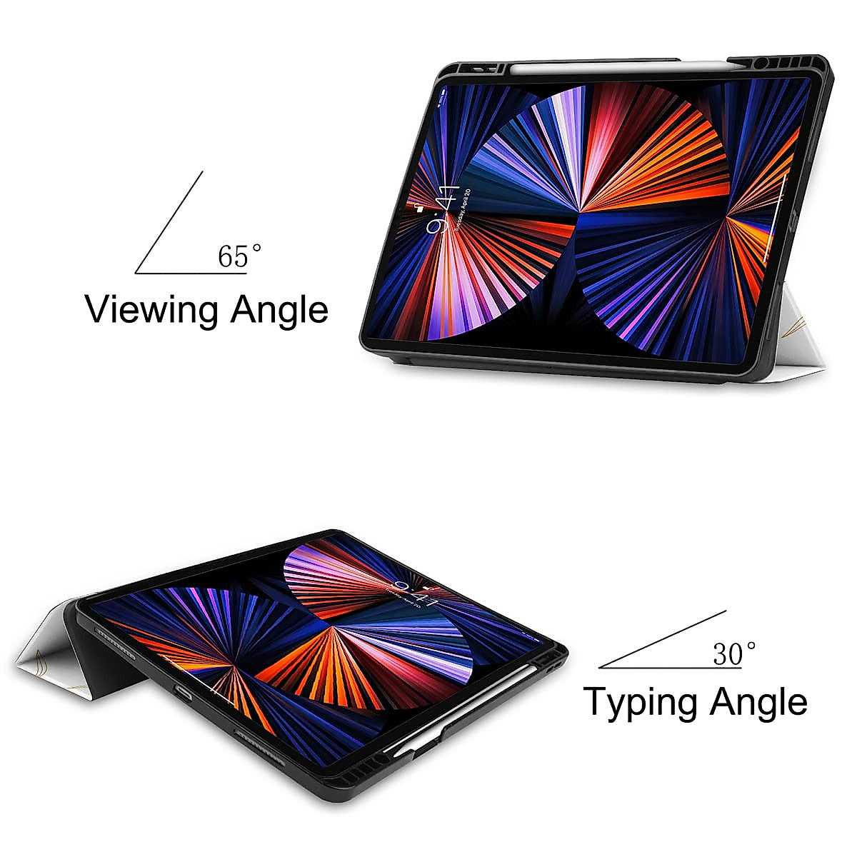 DONGKE Compatible with iPad Air 5th Generation Case 2022 & 4th 2020 10.9 inch Pencil Holder [Support Wireless Charging], Trifold Stand Sleep/ Wake, Gold Florals Gold Florals X449