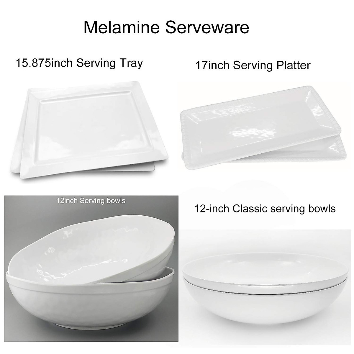 Melamine Serving Tray - 2 Piece 15.875" x 10.875" 100% Melamine Rectangular Platter,White Color | Shatter-Proof and Chip-Resistant Dishwasher Safe and BPA Free