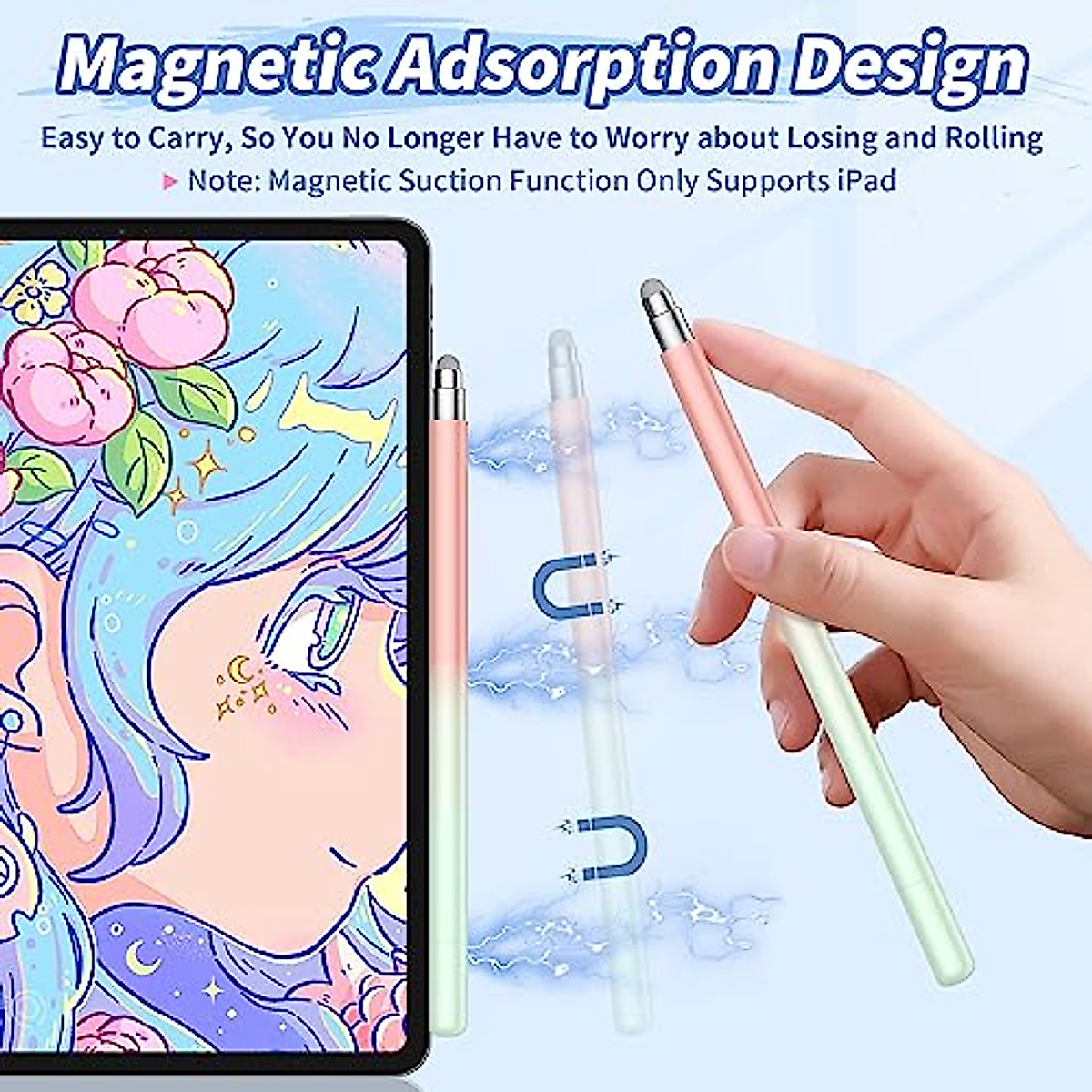 Stylus Pens for Touch Screens(2 Pcs), High Precision Magnetic Adsorption 2-in-1 Stylus Pen for iPad Compatible with iPhone and All Touch Screens