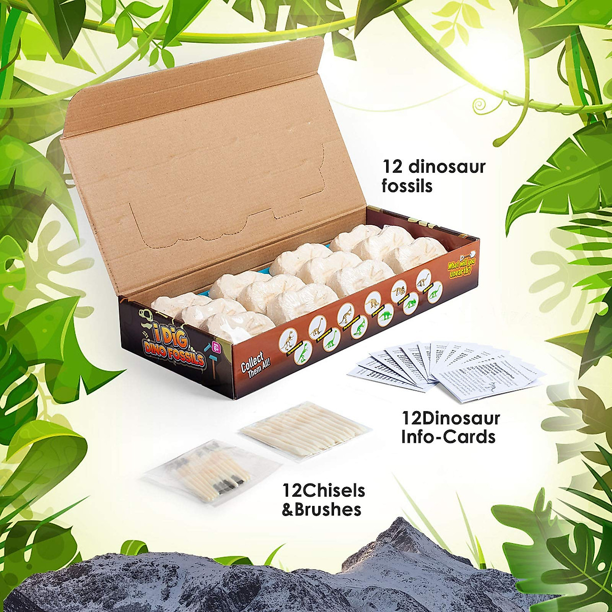 DOTSOG Easter Eggs Gifts for Kids,Dino Fossil Dig Kit,12 Pack Dinosaur Toys for Kids Open Unique Large Surprise Dinosaur Filled Fossil Archaeology Preschool Educational Science for Children & Adult