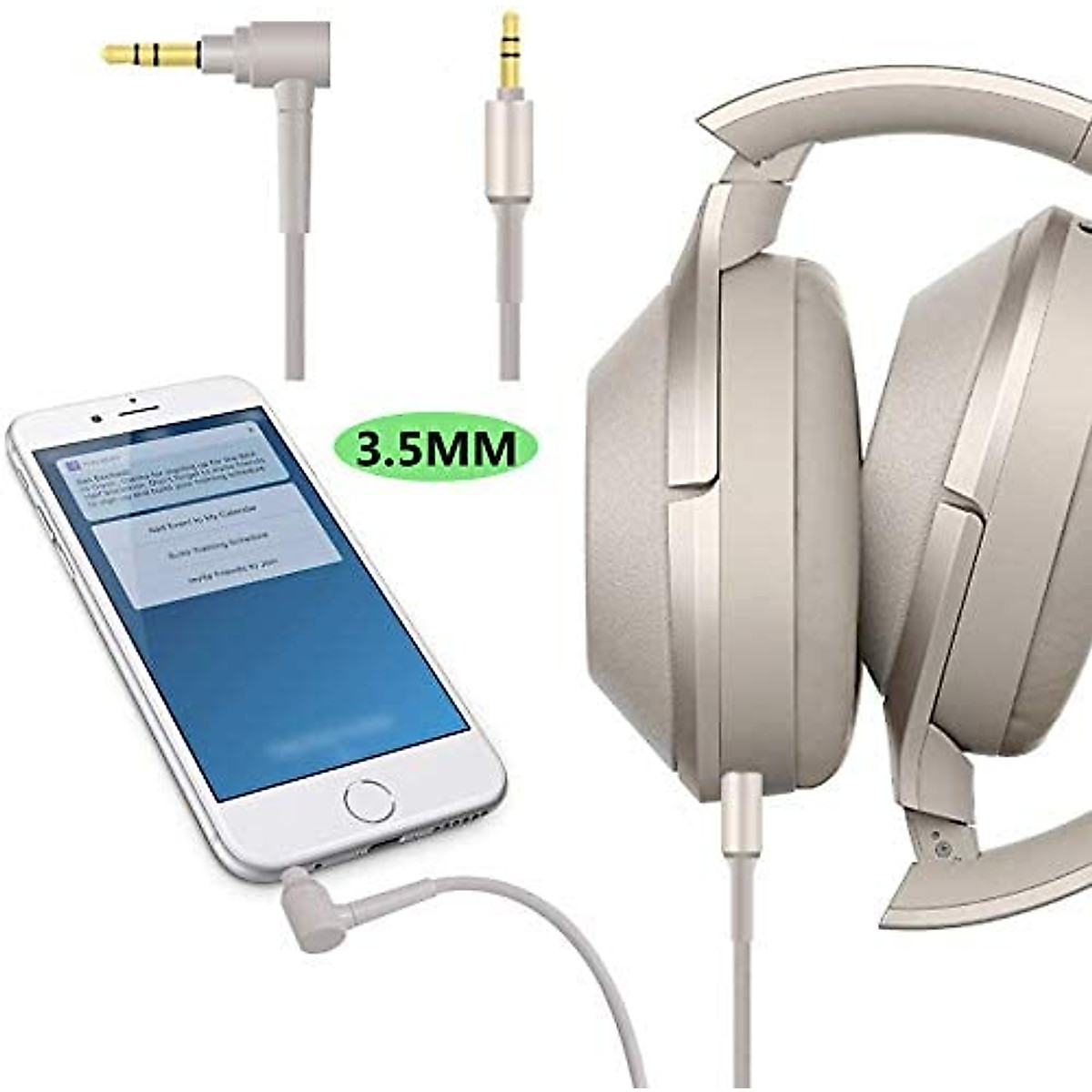 Saipomor WH1000XM5 Replacement Audio Cord WH-1000XM4 Cable Compatible with Sony WH1000XM2 WH-1000XM3 MDR-XB950BT MDR-100ABN MDR-10R MDR-1000X MDR-ZX770BN Noise-Canceling Headphones(Gold)