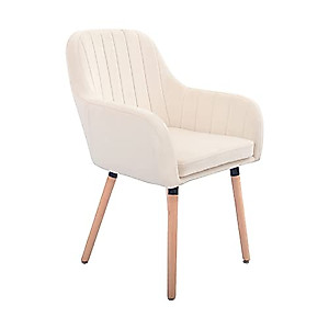 CangLong Mid-Century Modern Accent Chair with Wood Legs Armchair for Home Office Study Living Room Vanity Bedroom, Set of 1, Beige