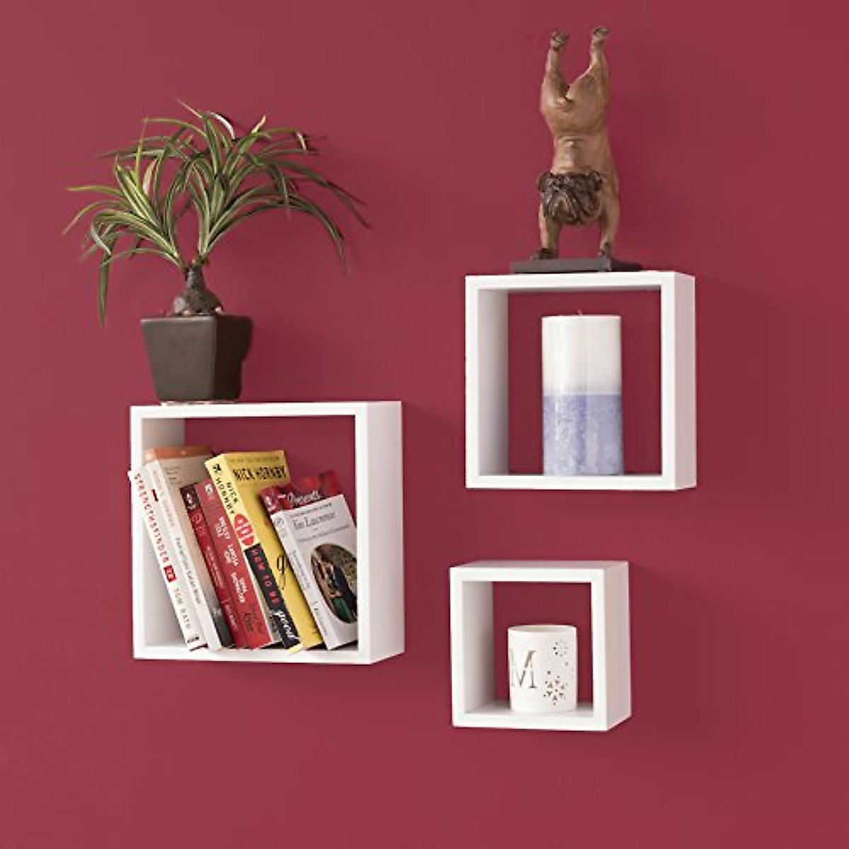 Wallniture Compact Living Room Decorative Display Cubes Floating Shelves Set of 3 White