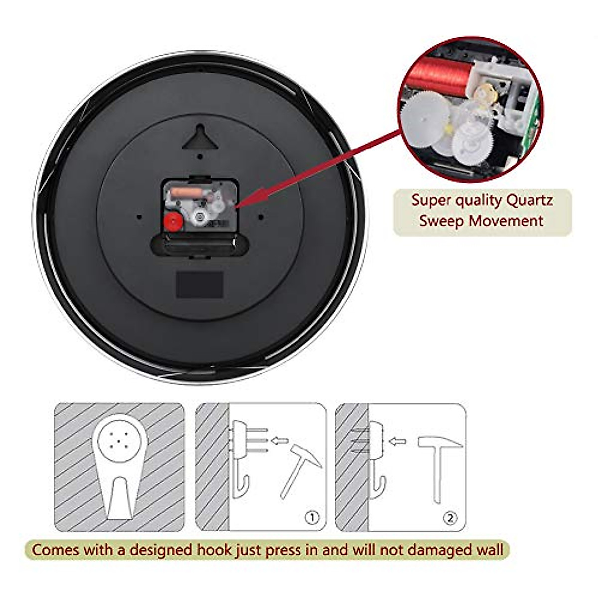 Fzy.bstim Non Ticking Silent Wall Clock Decorative,Analog Metal Wall Clock Battery Operated,Bedroom/Living Room/Office/Kitchen Clock,10 Inch