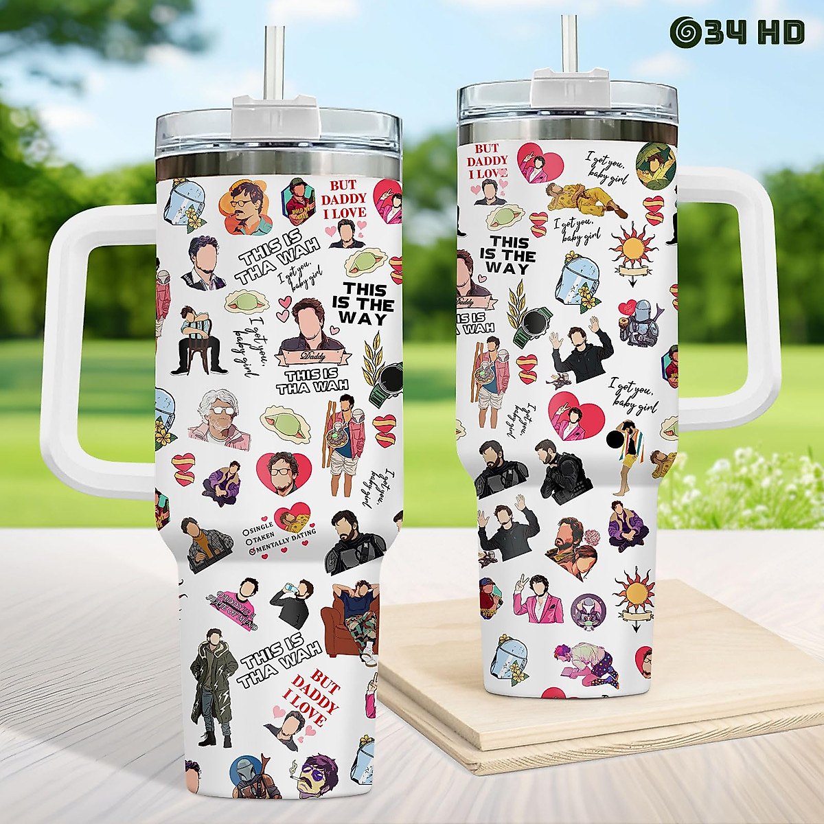 34HD Movie Character Tumbler with Handle & Straw, 40oz Stainless Steel Vacuum Insulated Actor Mug, Movie Themed Cups, Actor Gifts for Women on Birthday Mothers Day Christmas