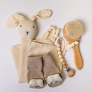 Baby Gift, Baby Baptism Gift, Newborn Baby Gift Set for Boy, Girl or Gender Neutral, Baby Shower with 4 PCS- Brush, Lovey Blanket, Baby Socks and Silicone Pacifier Clip