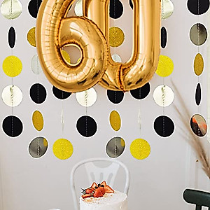 Black and Gold Circle Dots Garland Streamers Birthday Graduation Party Decorations, 52ft