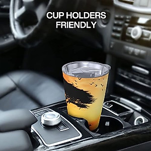 Giraffe Sunset Tumbler with Lid and Straw 20oz Stainless Steel Car Cup for Hot and Cold Drinks, Double Wall Insulated Travel Coffee Mug Reusable Drink Thermos Cup Birthday Gifts