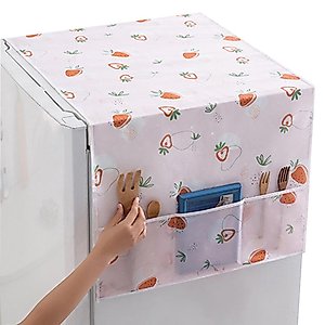 SHOUD Dust-Proof Refrigerator Cover Cotton Washing Machine Top Protector with Side Storage Bags,Fridge Dust Cover,Washing Machine Top Cover Front Load,Universal Cover Cloth for Home and Kitchen