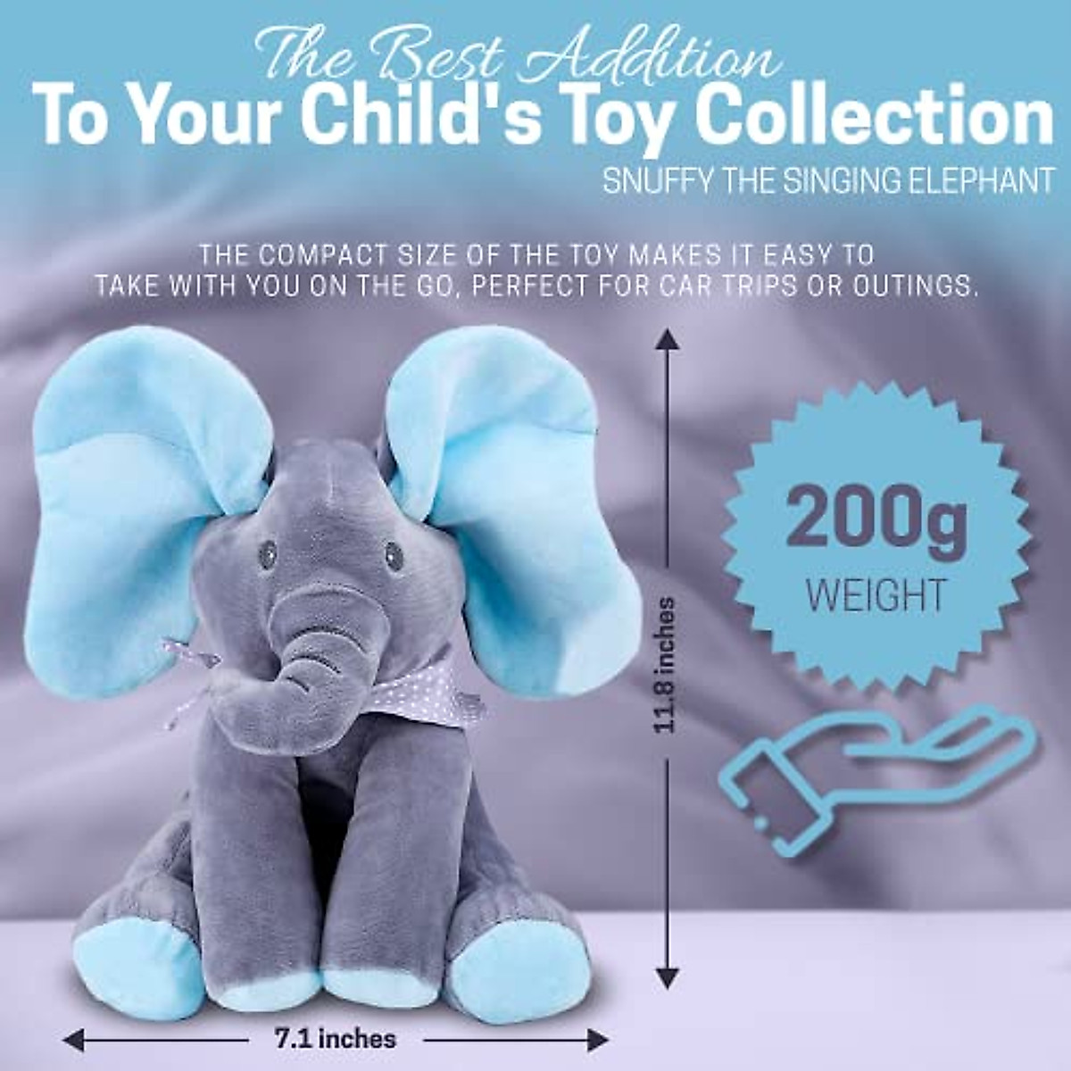 13MARCH Snuffy The Elephant - Musical Peek-a-Boo Elephant Toy - Interactive Stuffed Baby Animal with Moving Ears for Baby - Hide and Seek Fun - Elephant Plush Baby Toy