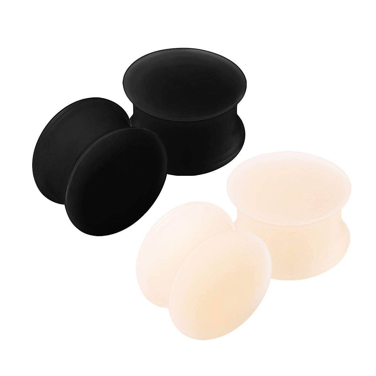 BanaVega 4PCS Silicone Skin 5/8 inch 16mm Double Flared Saddle Black Ear Stretcher Gauge Plugs Lobe Earring Piercing Jewelry 2823
