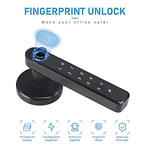 Fingerprint Door Lock Touchscreen Biometric Door Lock Keyless Entry Front Door Knob with 50 Fingerprints, 100 Codes,Keypad Suitable for Home,Hotel,Office,Indoor Door Black…