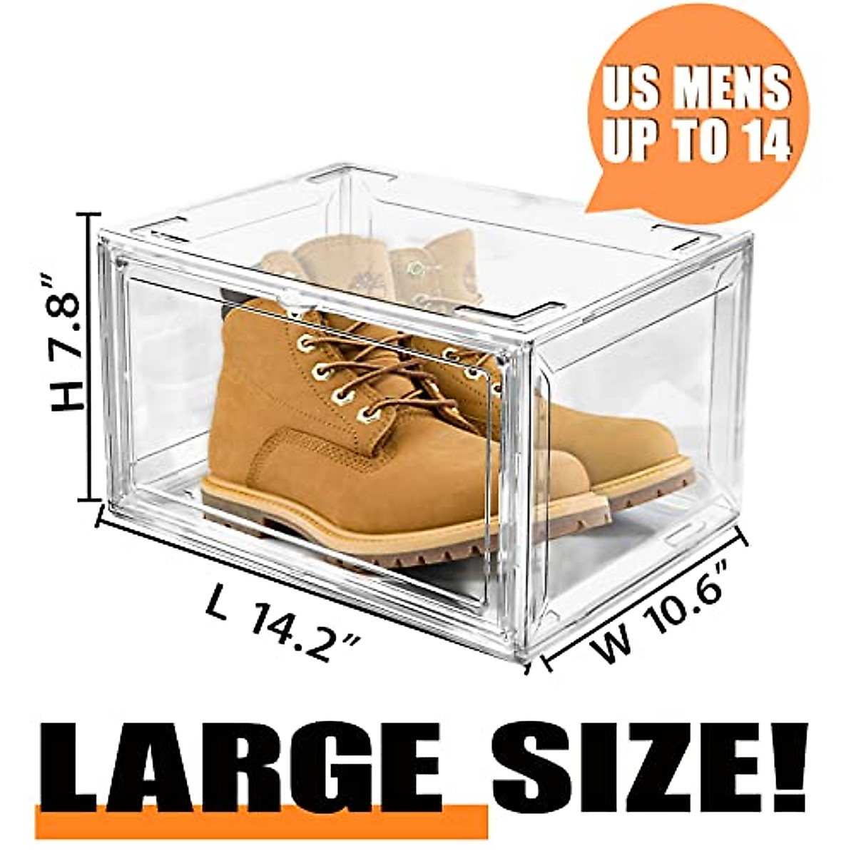 EDS FAM 4 Pack Sneaker Storage for Sneakerheads Shoe Boxes Crates Clear Plastic Stackable Boot Display Case