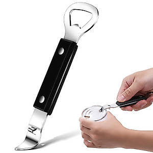 Manual Can Opener Black Can Punch Opener, Stainless Steel Opener for Beers Cans Beverages, Small Bottle Opener Can Tapper for Camping and Traveling (Black)