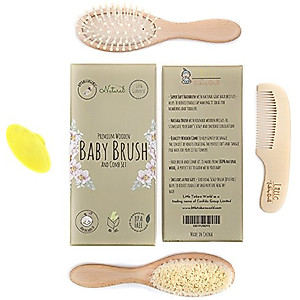 Wooden Baby Hair Brush and Comb Set (4-Piece) for Newborns and Toddlers | Ideal for Baby Cradle Cap | Wood Bristles Baby Brush | Baby Massage and Scalp Brush | Perfect for Baby Registry Gift Set