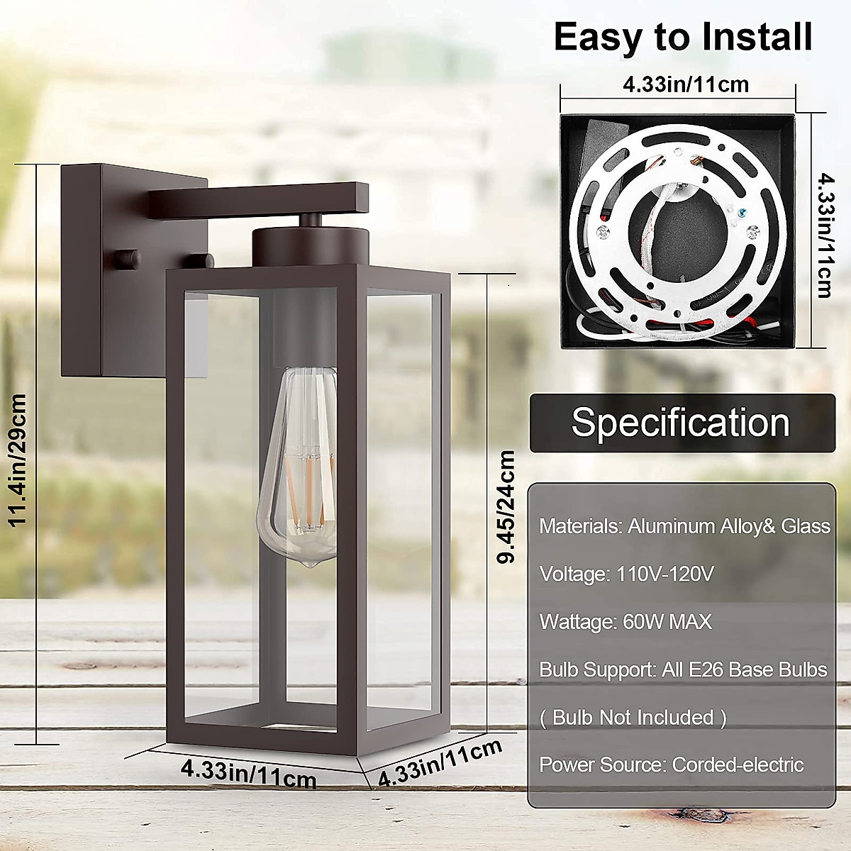 Tipace Dusk to Dawn Outdoor Wall Lantern,Brown Sensor Exterior Light Fixtures,Exterior Wall Sconce with Clear Glass Shade for Doorway Entryway Garage 2 Pack (Bulb Not Included)