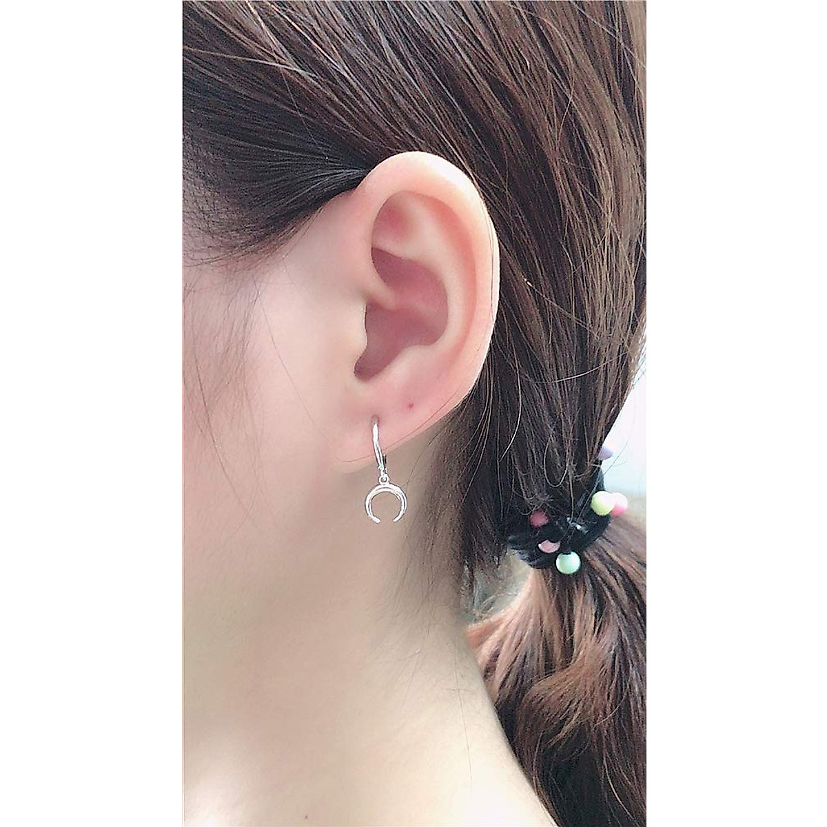 Tiny Moon Dangle Hoop Earrings for Women Girls S925 Sterling Silver Charms Hoops Crescent Half Moon Horn Drop Tiny Cuff Cartilage Helix Minimalist Polished Earrings Fashion Jewelry (Silver)