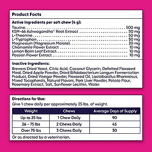 GoodGood Calming Dog Supplements; Helps Manage Stress and Nervousness; Chewable Soft Treats with Ashwagandha, Chamomile, L-Theanine; Probiotics; 90 Natural Flavor Chews
