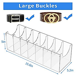 FEMELI Belt Organizer, Acrylic 7 Compartments Belt Container Storage Holder, Clear Belt Display Case for Closet Tie and Bow Tie