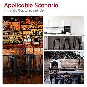 Vnewone Metal Bar Stools Set of 4 Counter Height Barstools Stackable Metal Chairs High Backless Dining Stool Bar Chair for Indoor Outdoor Patio Home Kitchen (24", Black)