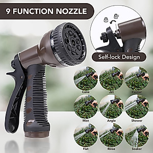 IDEALHOUSE Retractable Garden Hose Reel, 1/2 in x 100 ft Wall-mounted Hose Reel, with 9- Function Sprayer Nozzle, Any Length Lock/180° Swivel Bracket/Automatic Rewind/Slow Return System/Easy Watering