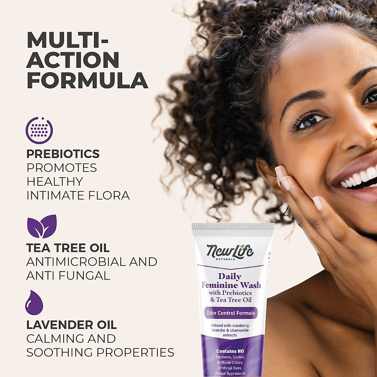 NewLife Naturals Daily Feminine Wash for pH Balance and Odor Control for Feminine Hygiene Intimate Wash for Women - With Prebiotics and Tea Tree Oil - Paraben Free - USA 8oz