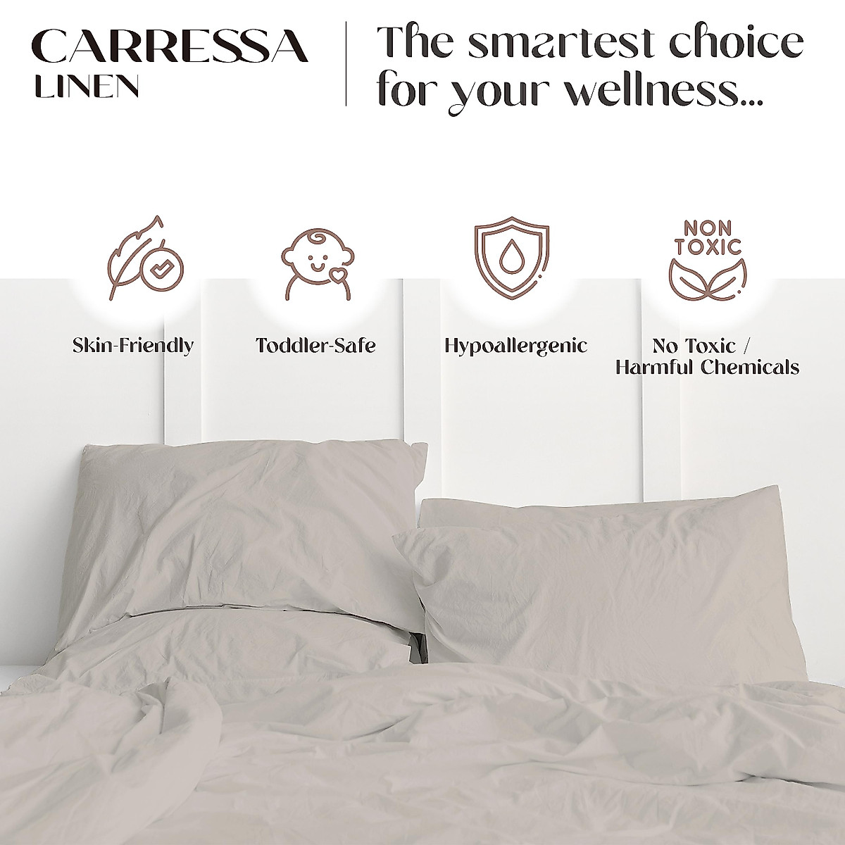 Carressa Linen 100% Organic Cotton Sheet Set King Size - 4 Piece Organic Sheets for King Bed, Soft, Crisp, Cooling Sateen Weave, Breathable Hotel Quality 16" Deep Pocket Bedsheet Set (Taupe)