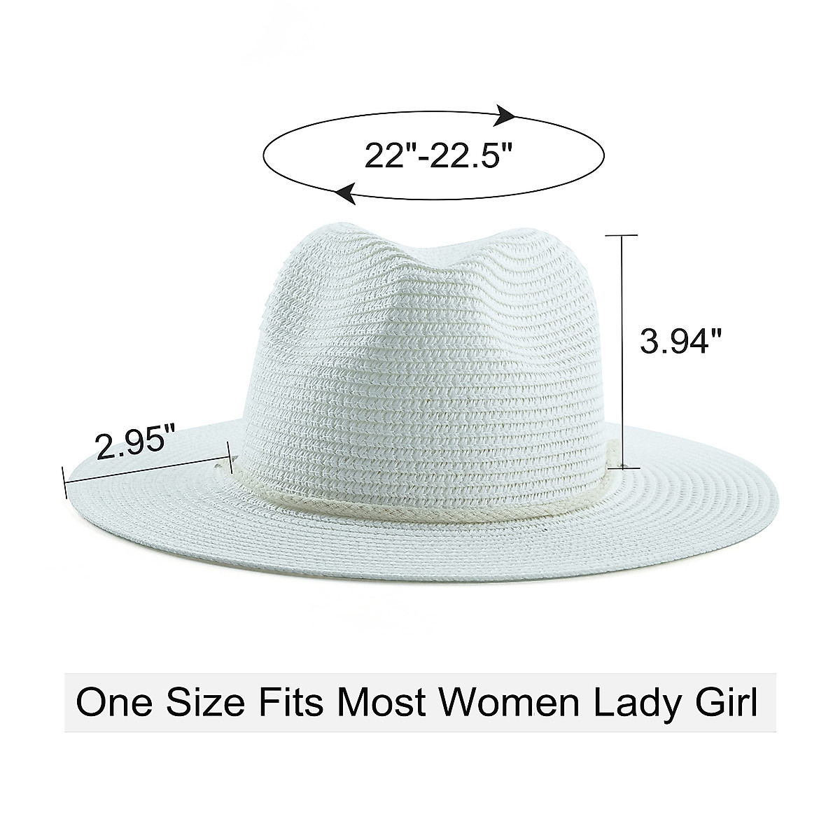 Koreshion Women Straw Panama Hat Summer Wide Brim Fedora Cap Beach Sun Hats UV UPF50+ White