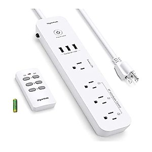 Syantek Remote Control Power Strip with 3 USB Ports, 3 RF Controlled Outlets, 5 FT/1.5 Meter Long Extension Cord, White Power Strip, 10A/1250W for Household and Workstation Appliances