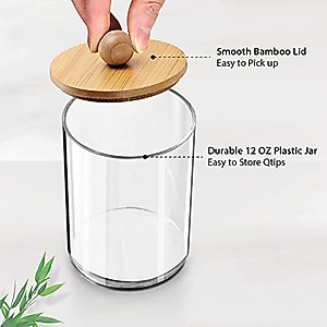 Qtip Dispenser Apothecary Jars with Bamboo Lids - Clear Plastic Vanity Makeup Organizer Storage Canister - Bathroom Accessories for Q-Tips, Cotton Swab, Cotton Ball, Cotton Rounds, floss (3)