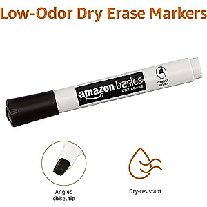 Amazon Basics 12-Pack Low-Odor Chisel Tip Dry Erase Whiteboard Markers, Black