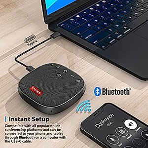 AIRHUG Bluetooth Speakerphone,Conference Speaker with Microphone,6 metes HD Voice Pick Up,Advanced Noise Reduction Algorithm,USB-C Plug & Play,Compatible with Zoom,MS Team,Skype